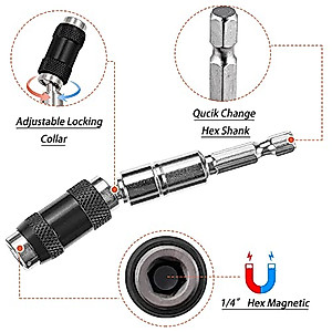 Saipe 2pcs Pivot Drill Bit Holder Set 1/4" Hex Pivoting Bit Tip Holder Quick Release Magnetic Screwdriver Bit Holder Screw Drill Tip Extension Rod for Tight Spaces or Corners, 88mm and 145mm Length