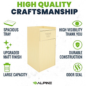 Alpine Restaurant Trash Can Cabinet with Tray Holder - Thank You Trash Can, Commercial Trash Can 40 Gallon Garbage Can Cabinet for Restaurants, Cafeterias (Oak)