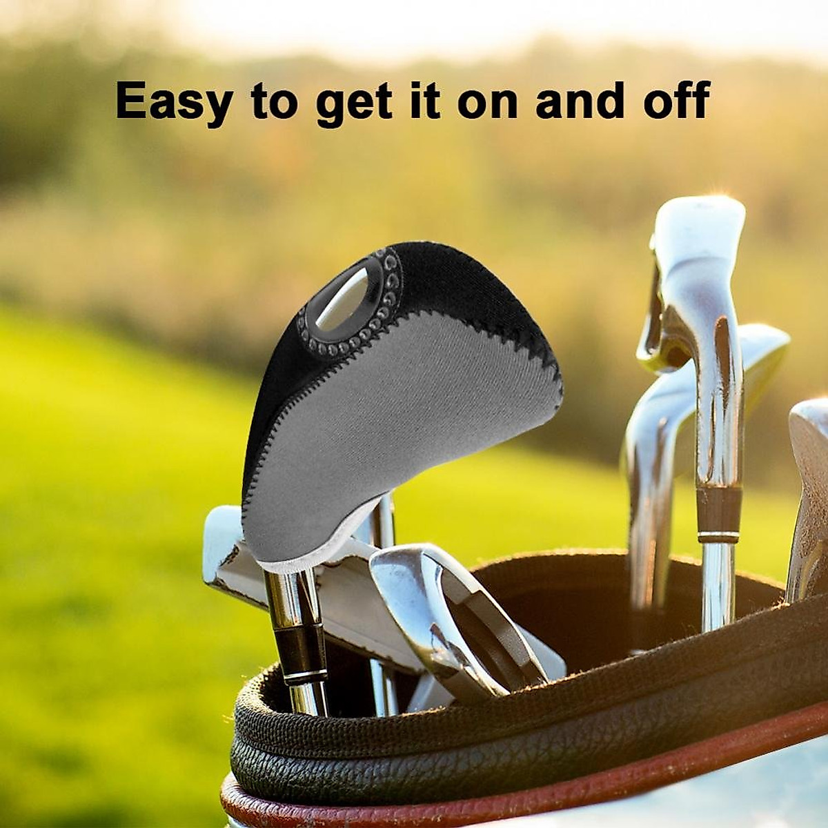 Dilwe 10 Pcs Putter Protector, Wedge Neoprene Iron Head Cover with Zipper Long Neck See Through Window Covers (Gray+Black)