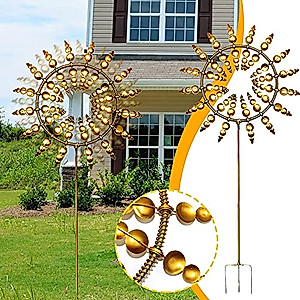 Metal Windmills for The Yard, Decrotive Windmill, Yard Wind Spinners Metal, for Yard and Garden, Wind Catchers Metal Outdoor Patio Decoration,Golden