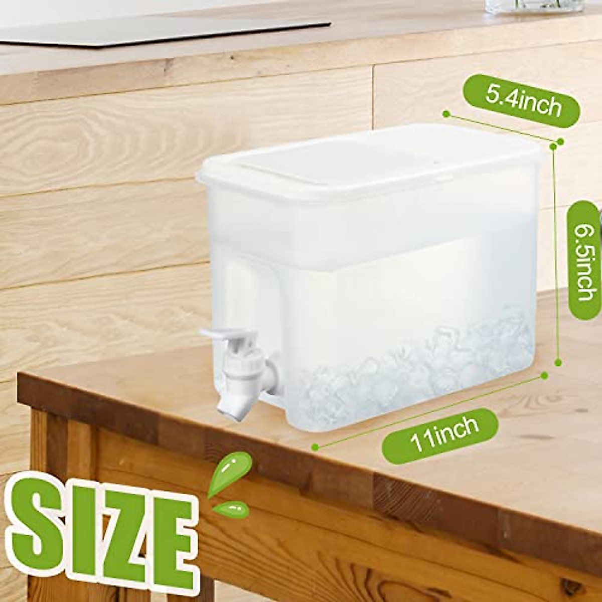 Mimorou Drink Fridge Dispenser with Spigot, Plastic Beverage Dispensers for Parties Stand and Daily Use, Ice Juice Milk Tea Clear Container with Lid