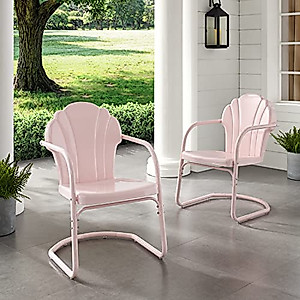 Crosley Furniture CO1029-PI Tulip Retro Outdoor Metal 2-Piece Armchair Set, Pastel Pink Gloss