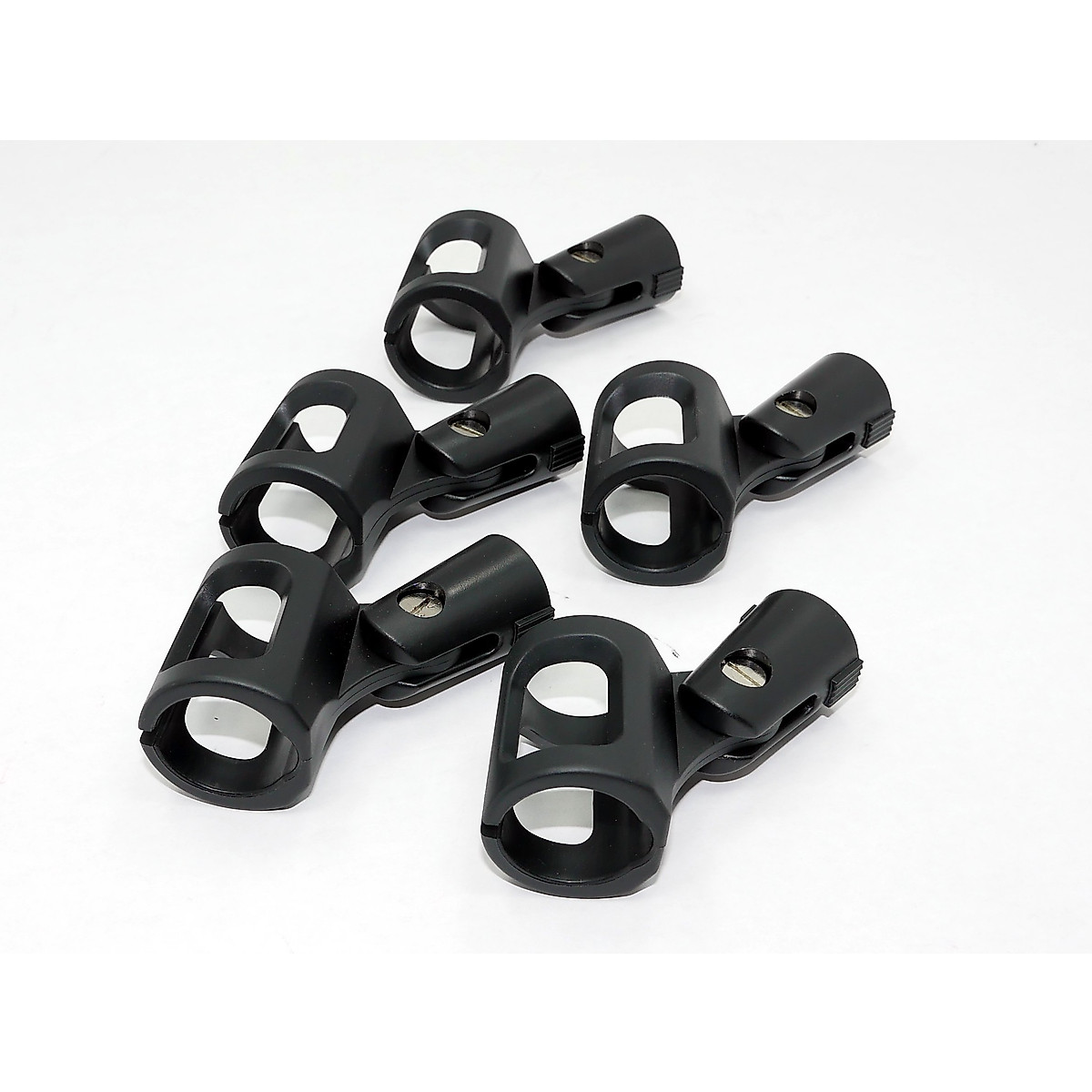 Microphone Clips, (5 Pack) Super Heavy Duty TOUR Grade Thick Wall Plastic Clips (5 PACK) Brass Threads for Stand Mount fits standard dynamic hand held microphone