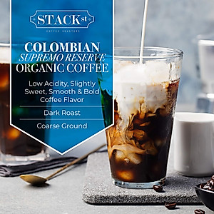 Organic Cold Brew Coffee Coarse Ground 1 LB - Colombian Supremo Reserve Flavor Dark Roast Coarse Grind - 100% Arabica Beans - Handcrafted, Single Origin, Micro Roast, Direct Trade – By Stack Street