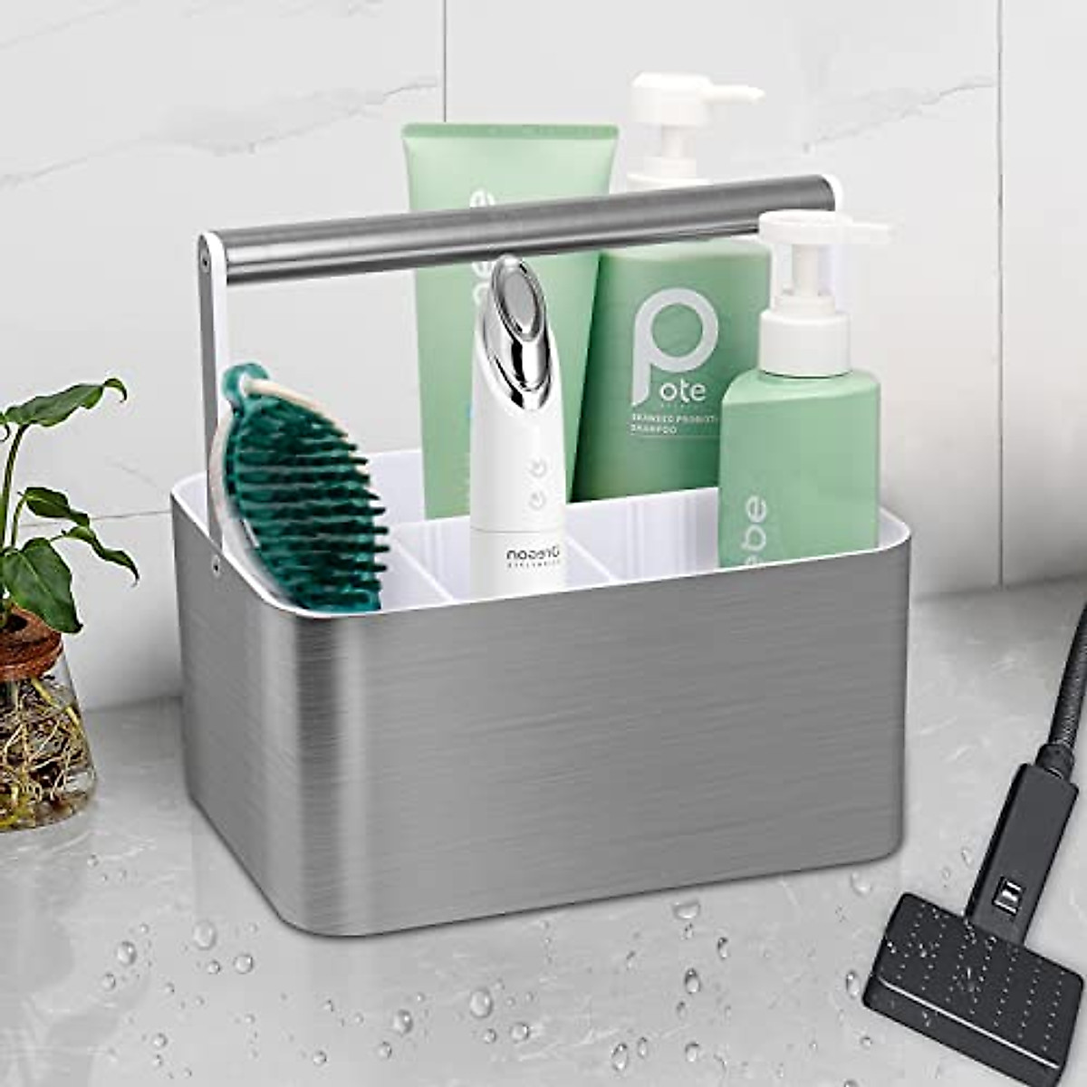 BYUNER Portable Shower Caddy Basket Bin with Handle and Adjustable dividers for College Dorm, Large Plastic Bathroom Storage Organizer Tote