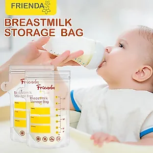 400 Count Breastmilk Storage Bags 7 oz Breast Milk Storage Bag Leak Proof Double Zipper Seal Breast Milk Storing Bags Self Standing Milk Storage Bags for Breastfeeding Refrigerator or Freezer