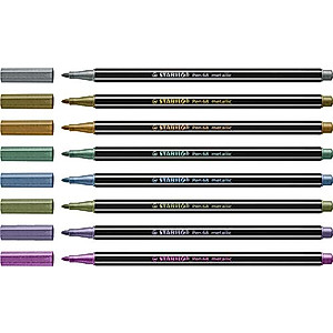 STABILO Premium Metallic Fiber-Tip Pen Pen 68 metallic - Tin of 8 - Assorted Colors with Hanging Loop