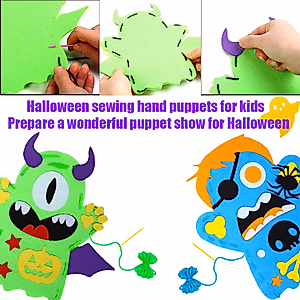 Yaveron 6PCS Halloween DIY Hand Puppets Sewing Craft Kit for Kids Felt Sewing Art Toys, Story Telling, Introduction to Sewing, Manual Activity
