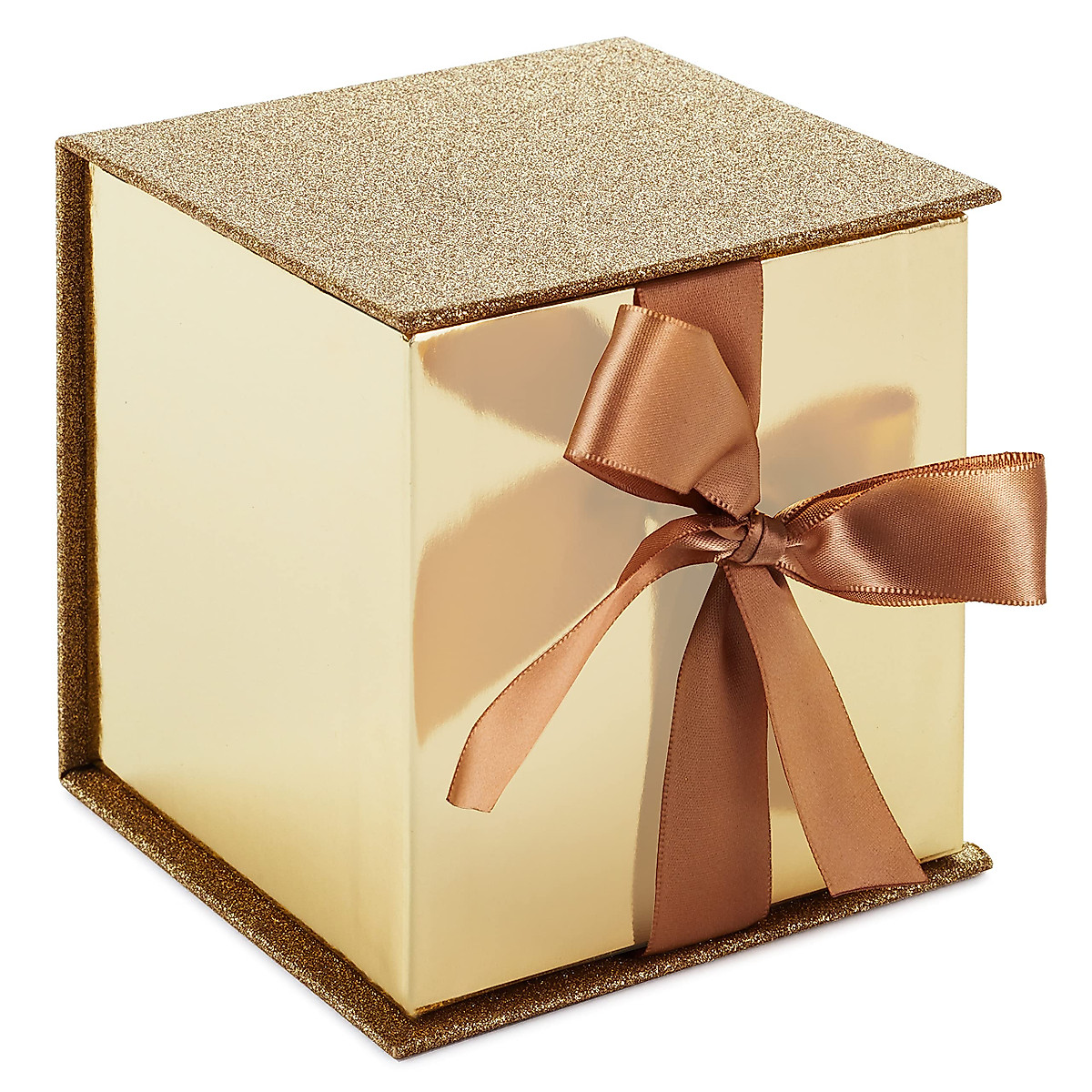 Hallmark Signature 4" Small Gift Box with Paper Fill (Gold Glitter) for Weddings, Engagements, Graduations, Holidays, Christmas, Valentines Day and More