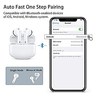 Wireless Bluetooth Earbuds Microphone Active Noise Cancellation Stereo Portable with Charging case Headset IPX7 Waterproof Earphones,Sport Music Game Call ，for iPhone Android (White)