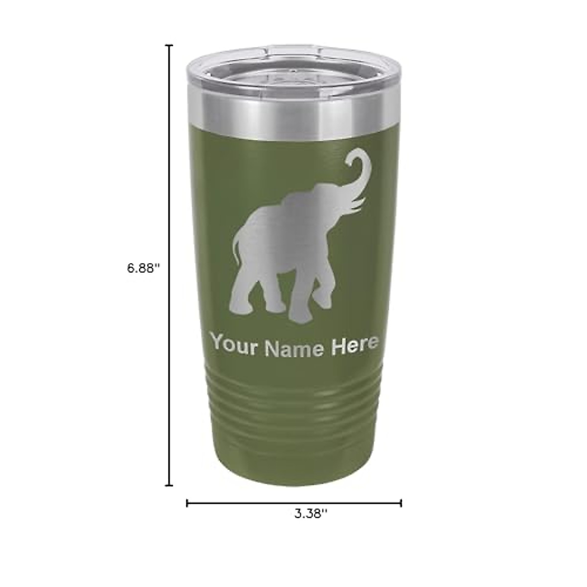 LaserGram 20oz Vacuum Insulated Tumbler Mug, Indian Elephant, Personalized Engraving Included (Camo Green)