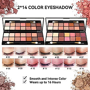 All in One Makeup Kit Full Kit Multipurpose Essential with Eyeshadow Palette,Lip Gloss,Foundation,Mascara,Eyebrow Pencil,Eyeliner,Contour Stick,Powder Puff,Makeup Brushes,Cosmetic Bag,Makeup Set for Women (T001)