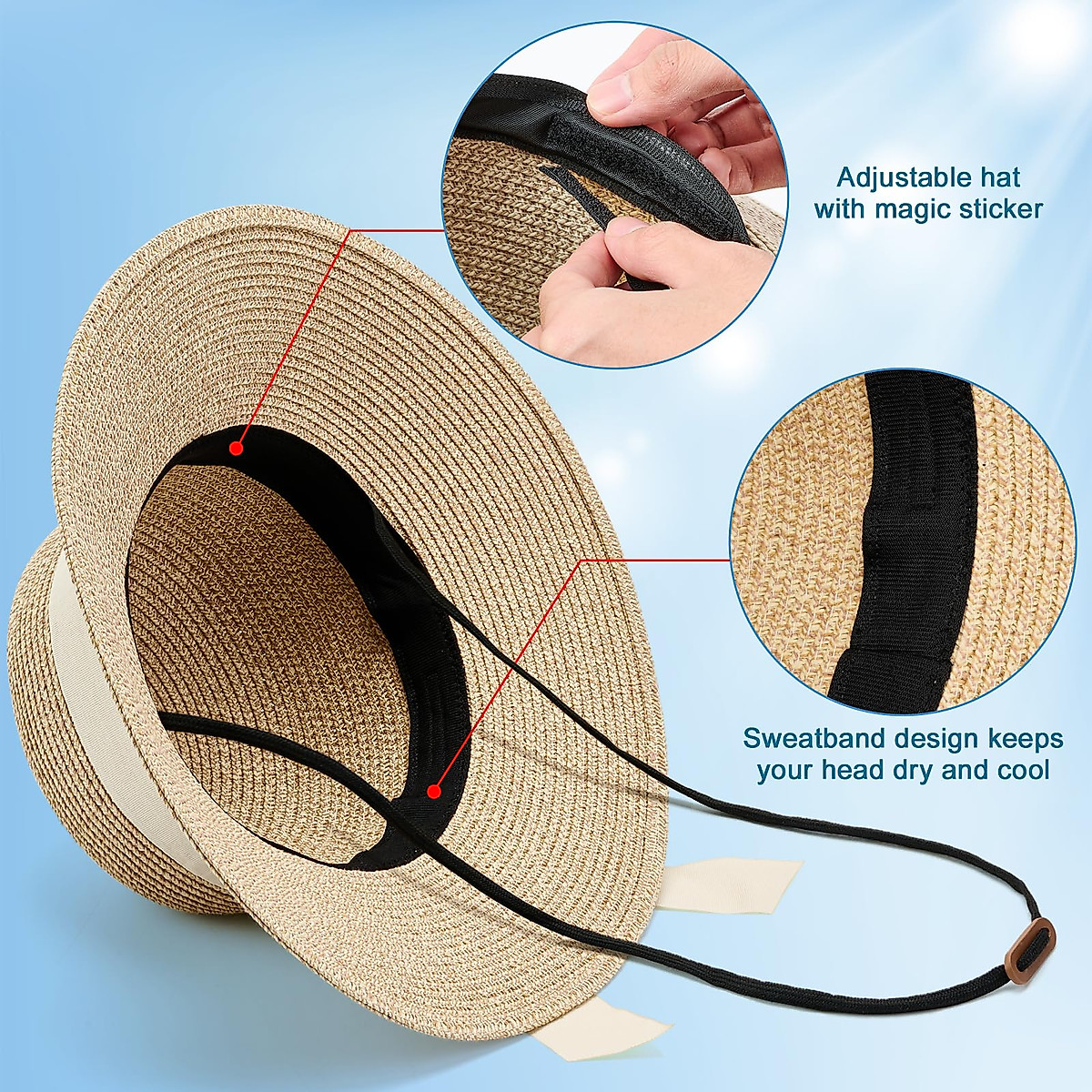 VIFUUR Womens Straw Hats Wide Brim Summer Visor Beach Sun Hat Packable UPF UV Foldable Travel Mix Beige-Beige M/L