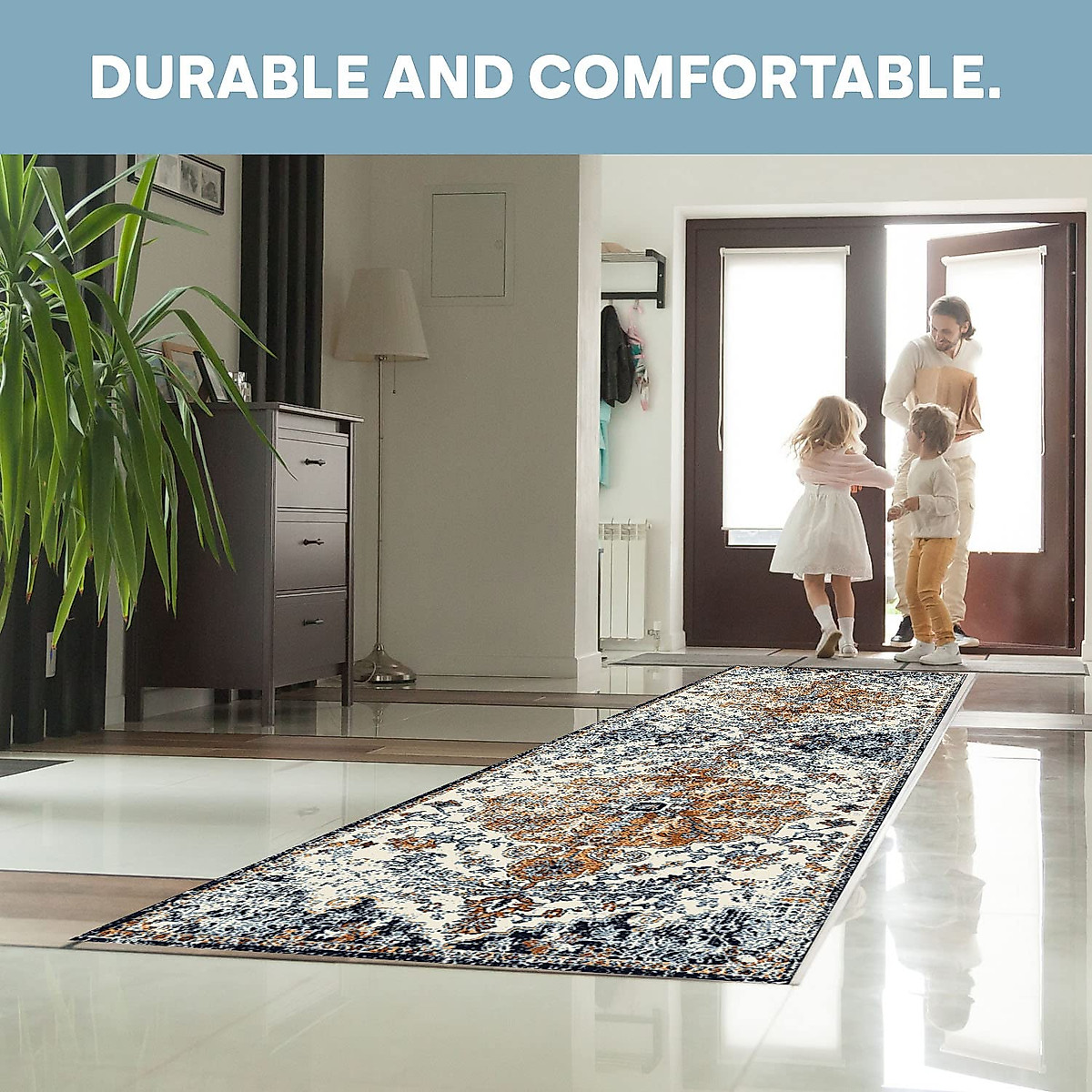 MICRODRY - Runner Rug! Low-Profile Design for a Sleek, Bulk-Free Look. Machine Washable, Stain-Resistant, Skid-Resistant Backing, Ideal for Bedroom Hallway, Kitchen, or Entryway, 2x7, Tara (Grey)