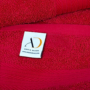 Ample Decor Hand Towel 18 X 28 Inch Pack of 4 600 GSM 100% Cotton, Soft Absorbent Thick Durable Premium Quality, for Hotel, Bathroom, Spa, Daily Use, Gym - Red