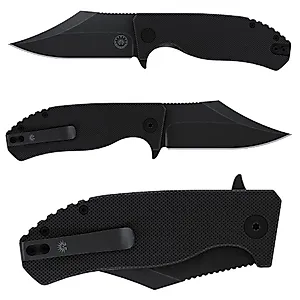 Off-Grid Knives - Caiman EDC, D2 Bowie Blade Folding Knife w/ G10 Scales, Bearings, Deep Clip, Left or Right Hand Carry
