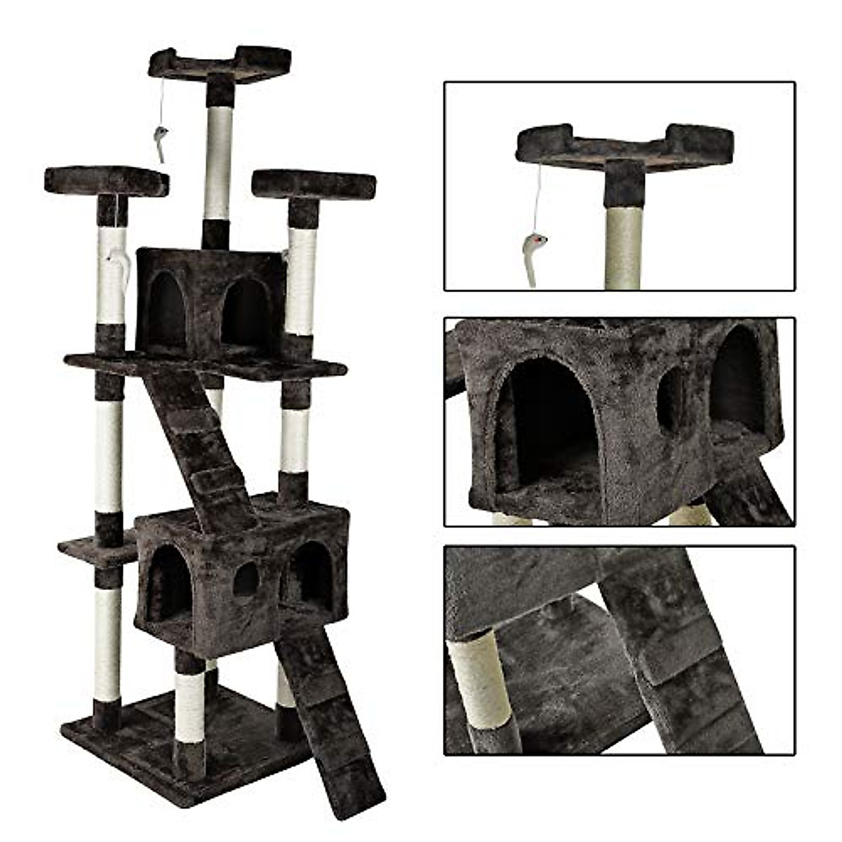 Confote 65” Multi-Level Cat Tree with 2 Condos and 3 Perches, Climber Tower Furniture for Large Cats Kitten