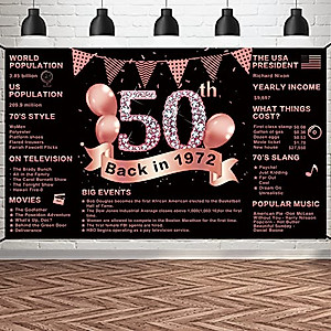 50th Birthday Banner Backdrop Decorations for Women, Rose Gold Back in 1972 Banner 50 Year Old Birthday Party Poster Supplies, Extra Large Happy Fifty Birthday Decor Photo Booth(6x3.6ft)