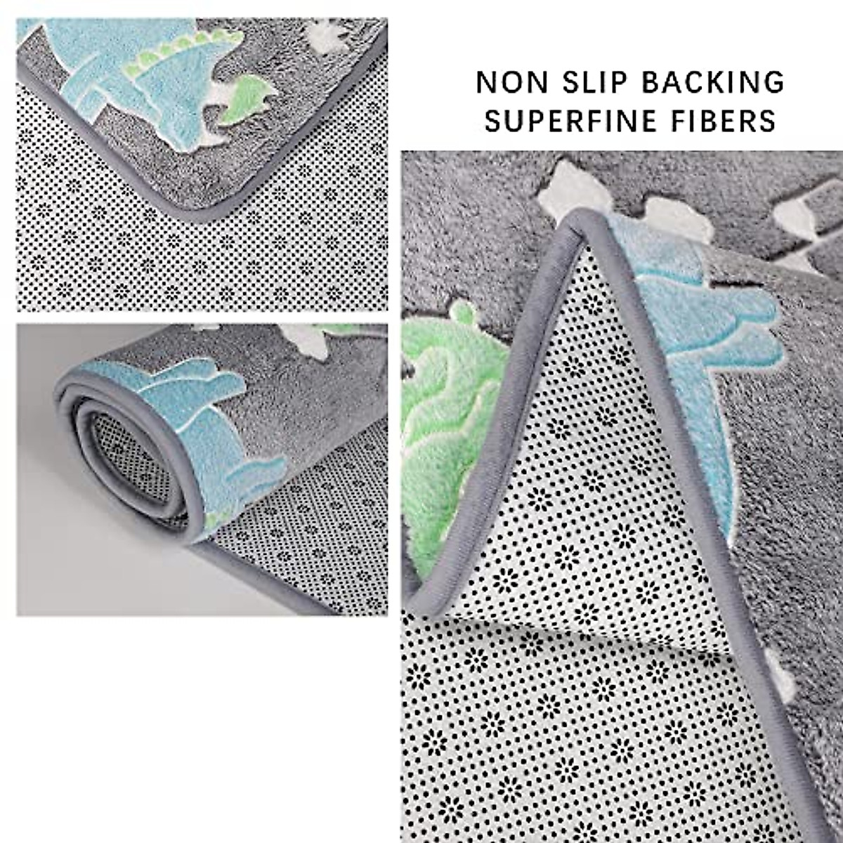 QH Cute Dinosaur & Leaf Pattern Glow in The Dark Area Rug Area Rug for Living Room Bedroom Playing Room Size 5'x6'