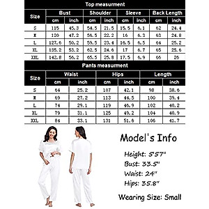 SWOMOG Pajamas Satin Pajamas Short Sleeve Silk Pjs Loungewear Long Pajama Pant Set Ladies Pajamas for Women Two Piece Pajama Set M White