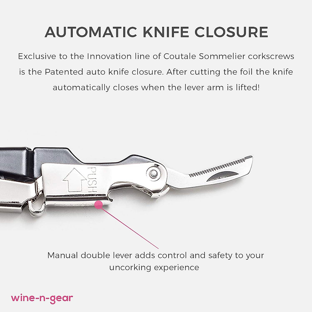 Innovation Waiters Corkscrew By Coutale Sommelier - Black - French Patented Manual Double Lever Wine Bottle Opener for Bartenders and Gifts - Patented Auto Knife Closure