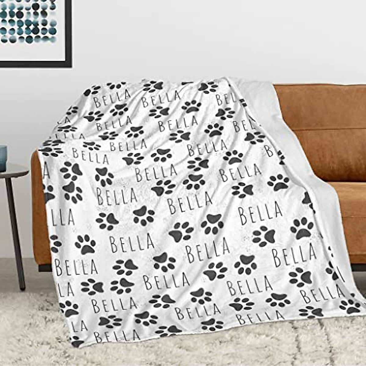 Ecautly Personalized Dog Blanket, Custom Paw Print Dog Blanket with Pets Name, Stuff for Pets, Customized Puppy Blanket with Name, Pets Bereavement/Passing Away Gifts