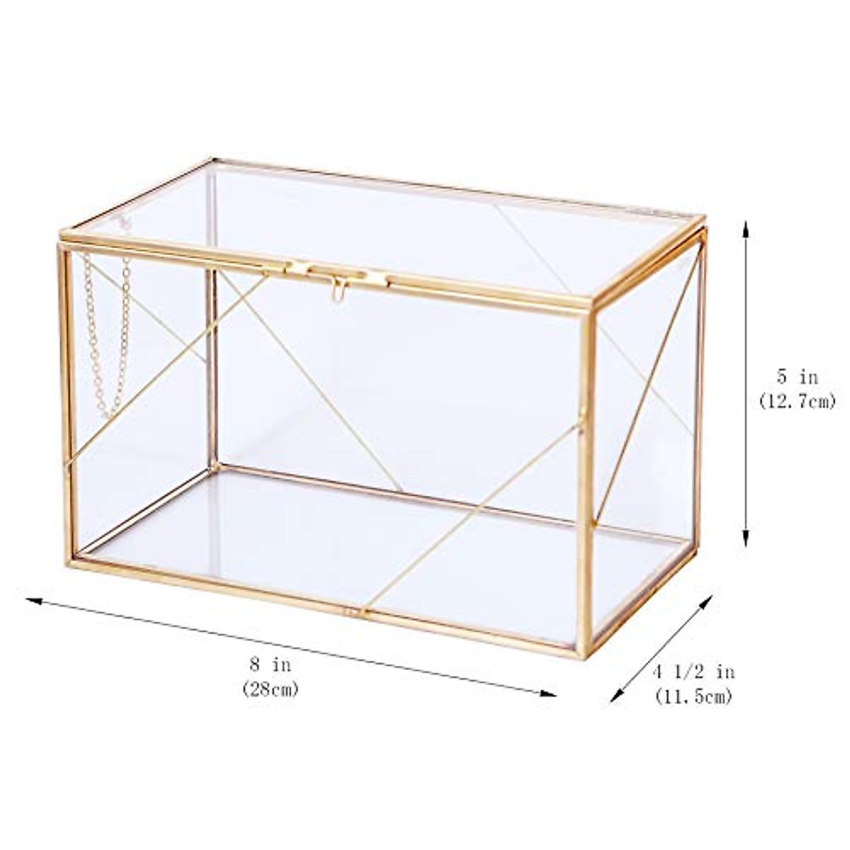 Utopz Decorative Clear Glass Box with Golden Geometric Line & Brass Shadow Box, Jewelry Display Treasure Case, 8 × 4.5 x 5 inch