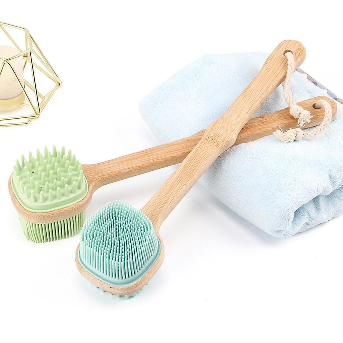 TOOYFUL Shower Brush Back Scrubber for Shower, Cleaning Skin Wet Brushing, Dual Sided Long Handle Back Scrubber, Bath Brush for Lotion Body,Women Men, Green, 32.5cmx7.1cm