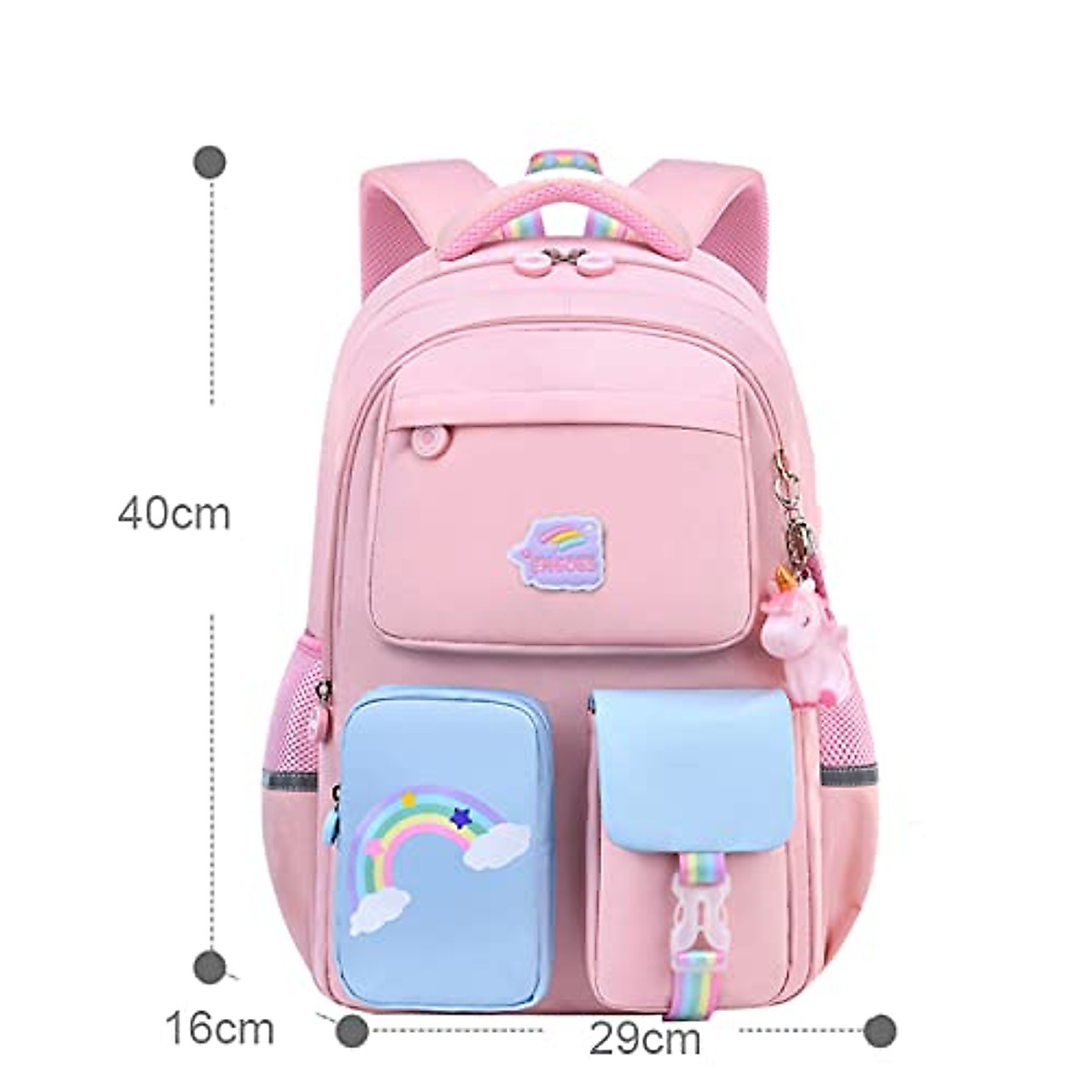 Rxudurp Pink Kids Unicorn Backpack For Girl,Cartoon Large Capacity Elementary Bookbag Lightweight Causal Travel Bag With Lunchbag