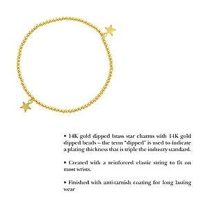 And Lovely 14K Gold Plated Bead Stretch Bracelet with 14K Gold Plated Star Charm - Stackable Stretch Bracelet - Set of 3 (Gold)