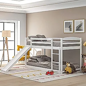 Harper & Bright Designs Twin Bunk Beds with Slide for Kids, Low Profile Bunk Beds with Built-in Ladder, No Box Spring Needed
