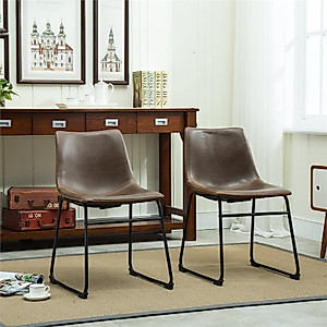 Roundhill Furniture Lotusville PU Leather Dining Chairs, Set of 2, Brown