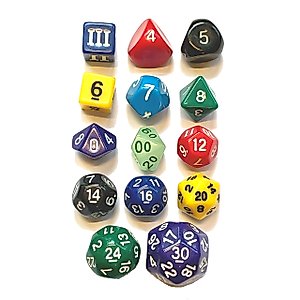 Impact! Miniatures Rainbow - 14 Unusual Dice Set Approved for Use with Dungeon Crawl Classics (DCC)