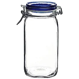 Bormioli Rocco Bormioli Rocco Set OF 2 Fido Square Jars With Blue Bail And Trigger Lids, 50-3/4-ounc, 50.75oz