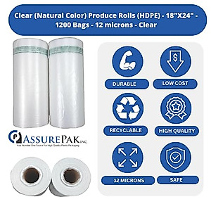 Plastic Bag-Clear HDPE Unprinted Produce Rolls 18"X24" 12 mic - 1200 bags/case