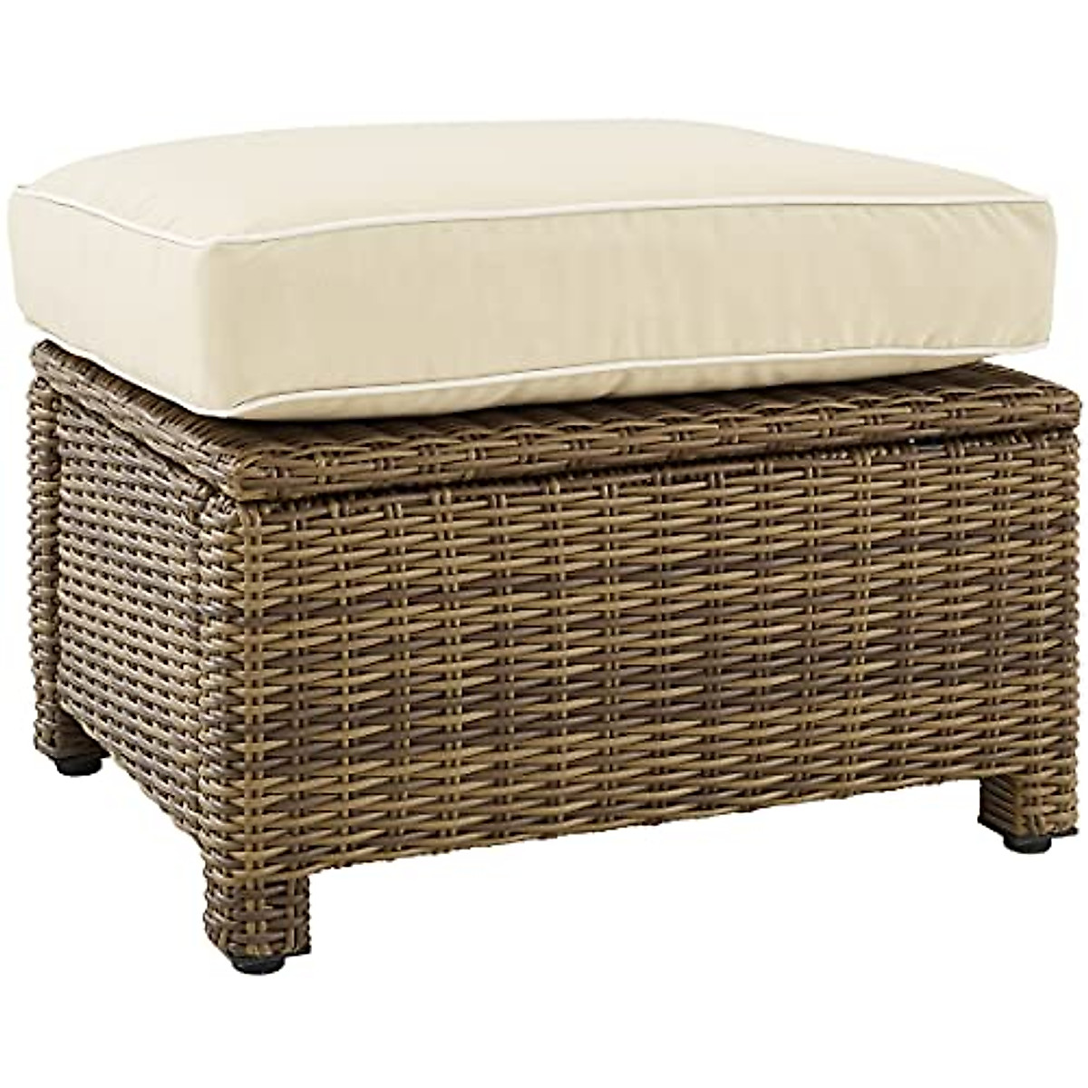 Crosley Furniture KO70014WB-SA Bradenton Outdoor Wicker Ottoman, Weathered Brown with Sand Cushions