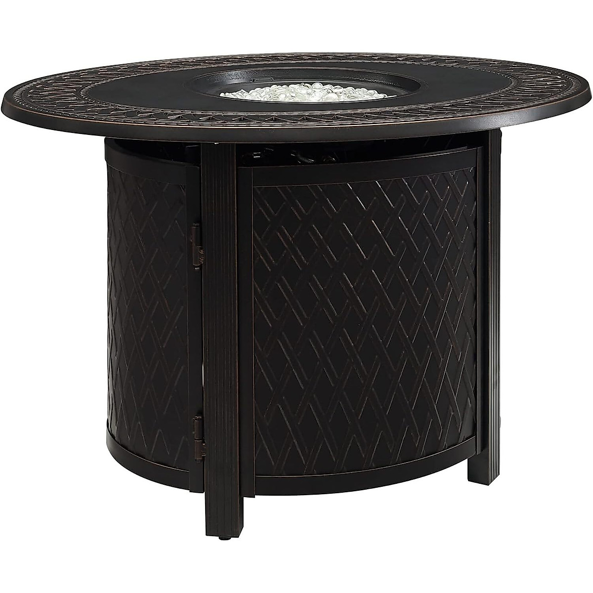 Fire Sense 63698 James Woven Aluminum Convertible Gas Fire Pit Table 37,000 BTU Outdoor Multi-Functional with Fire Bowl Lid, Nylon Weather Cover & Clear Fire Glass - Bronze Finish - Oval - 40"