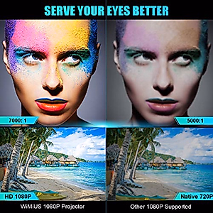 5G WiFi Projector, WiMiUS New K3 Video Projector 10000:1 Contrast Support 300'' Screen 4K Compatible with USB HDMI VGA AV for PC PS4 Fire TV Stick Smartphones