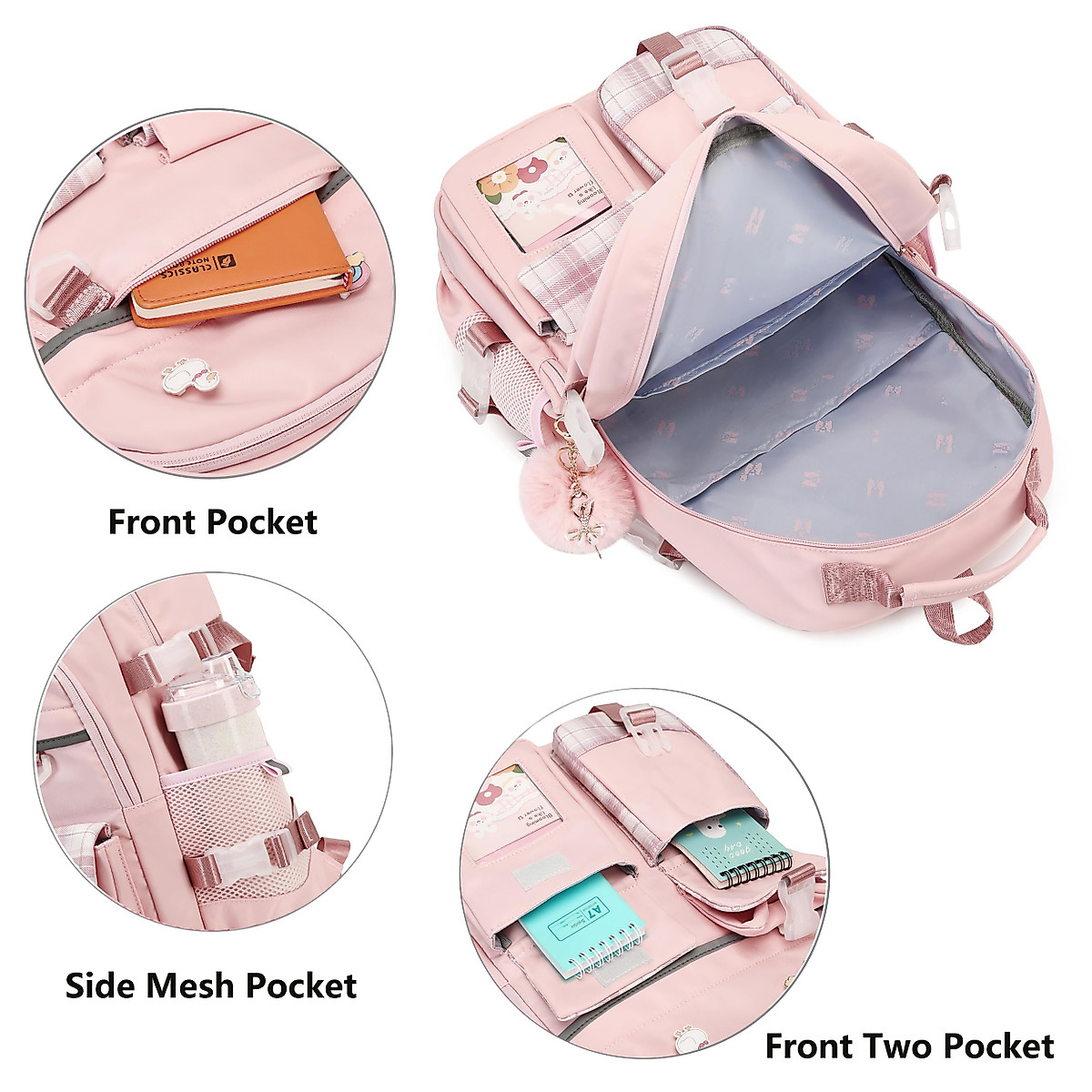 KIDNUO Backpack for Girls, 15.6 Inch Laptop School Bag Kids Kindergarten Elementary College Backpacks Large Bookbags for Teen Girls Women Students Casual Travel Daypacks (Pink L)