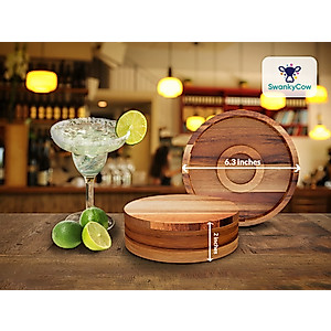 SwankyCow 2x Acacia Wood Cocktail Rimmer - Margarita Salt Rimmer, 6.30" Diameter - Home Bar Accessories for Salt & Sugar