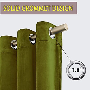 Timepr Olive Green 90 inches - Luxury Soft Velvet Curtains Light Filtering Privacy Thermal Insulated Grommet Backdrops for Living Room/Dining/Sliding/Glass Door, W52 x L90, Olive Green, 2 Panels