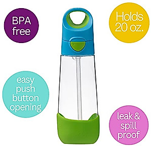 b.box 20oz Tritan Straw Bottle | Large, Modern Water Bottle with Flip Straw for Kids | Spill Proof, BPA Free (Ocean Breeze, 20 oz)