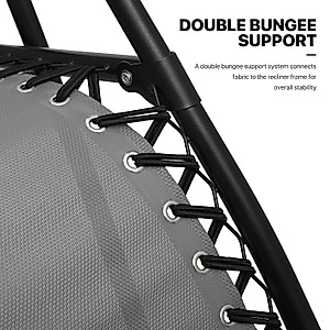 MoNiBloom Indoor/Outdoor Zero Gravity Chairs 3-Piece, Adjustable Folding Reclining Chairs with Folding Table, Pillow and Tray, Pool Patio Lawn Beach Vacation Lounger, 330lbs Capacity, Grey