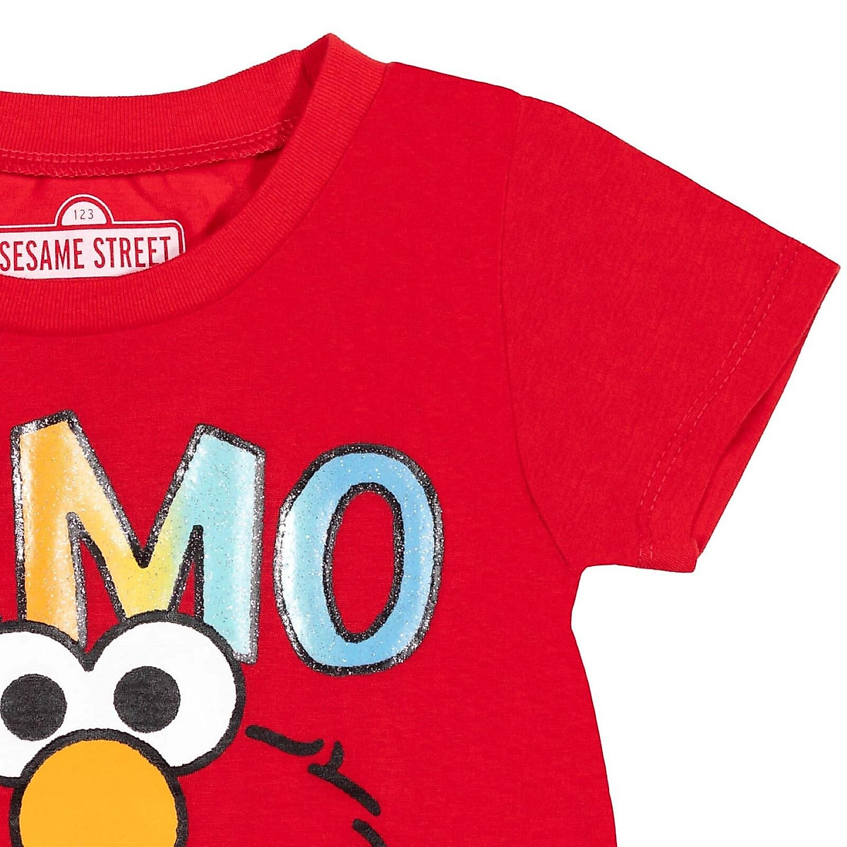 Sesame Street Elmo Infant Baby Girls Graphic T-Shirt Mesh Skirt and Scrunchie 3 Piece Outfit Set Red/Rainbow 18 Months