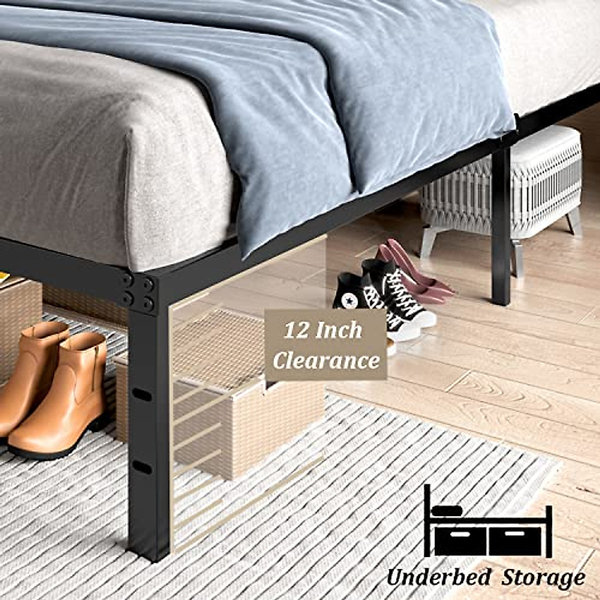 LIJQCI 14 Inch Heavy Duty Twin Bed Frame, Steel Slat Metal Platform Twin Bed with Storage Underneath/No Box Spring Needed/Noise Free/Non-Slip/Easy Assembly