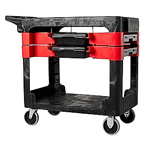 Rubbermaid Commercial Products Trades Tool Utility Cart, Mobile Work Station, With 2 Parts Boxes and 4 Parts Bins, 330 lb. Capacity, 5" Casters, Black, for Warehouse/Garage/Cleaning/Maintenance