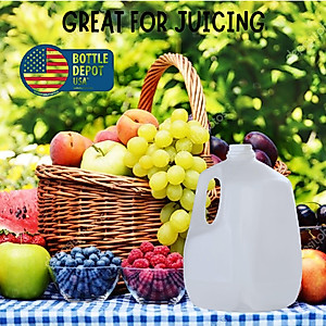 (4 PACK) 128 Oz Empty Plastic Gallon Juice Bottles with Tamper Evident WHITE Caps - Smoothie Bottles - Ideal for Juices, Milk, Smoothies, Picnic's and Even Meal Prep - Made in USA