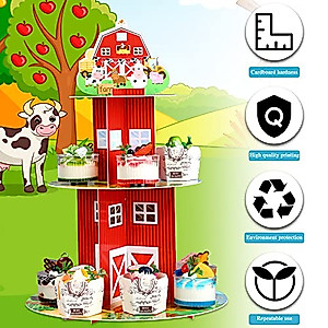 Farm Cupcake Stand 3 Tier Farm Theme Animal Cup Cake Holder Stand Cardboard Farmhouse Dessert Tower Round Barnyard Pastry Serving Platter for Farm Party Supplies Birthday Baby Shower Party Decorations