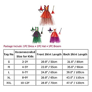 IBAKOM Toddler Halloween Costumes for Girls Wicked Witch Tulle Dress Witch Hat Broom Hood Cloak Carnival Fancy Party Fairytale Spell Caster Wizard Dress Up Teen Girl Witch Dress Pink 4-5 Years