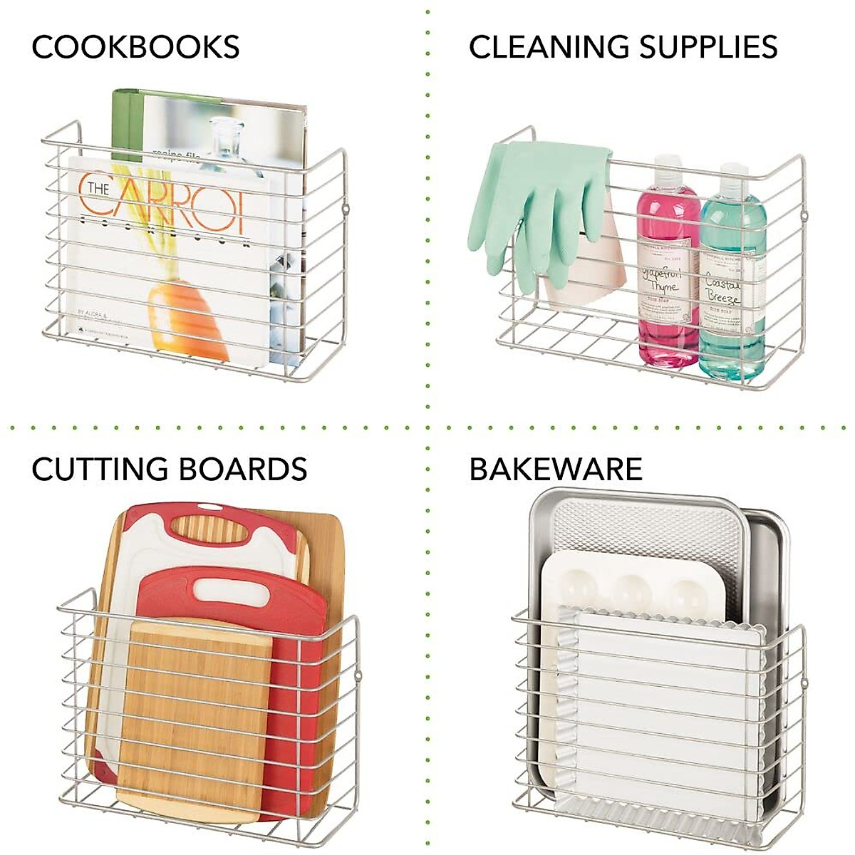 mDesign Metal Wire Farmhouse Wall Mount Craft, Sewing, Crochet Storage Bin Basket - Compact Organizer and Holder for Sketch Books, Markers, Crayons - Satin